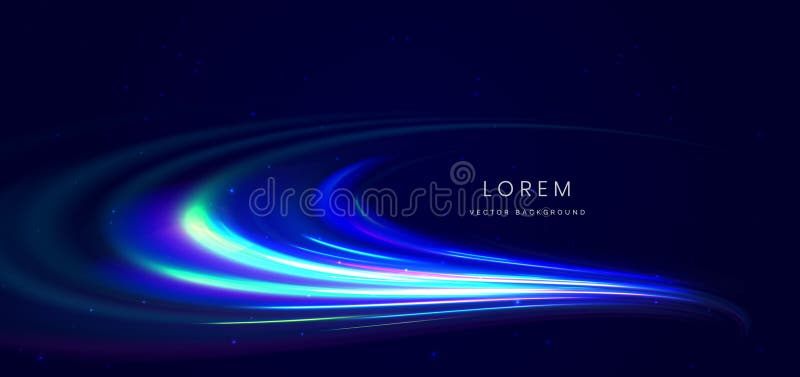 Blue Glowing Ray Curved Light on Dark Background with Copy Space for ...