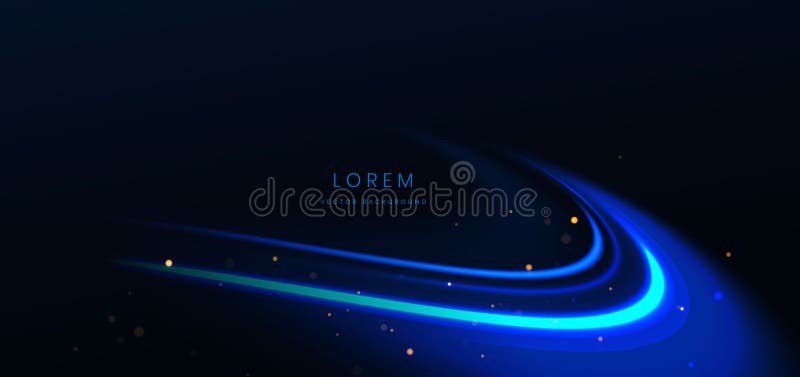 Blue Glowing Ray Curved Light on Dark Background with Copy Space for ...