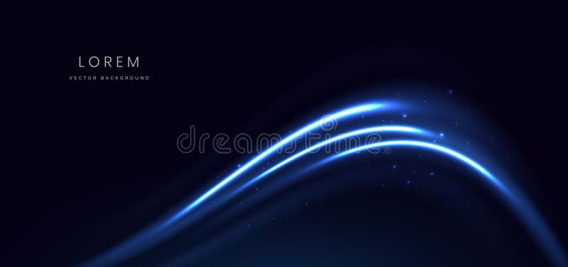 Blue Glowing Ray Curved Rays on Dark Background with Copy Space for ...