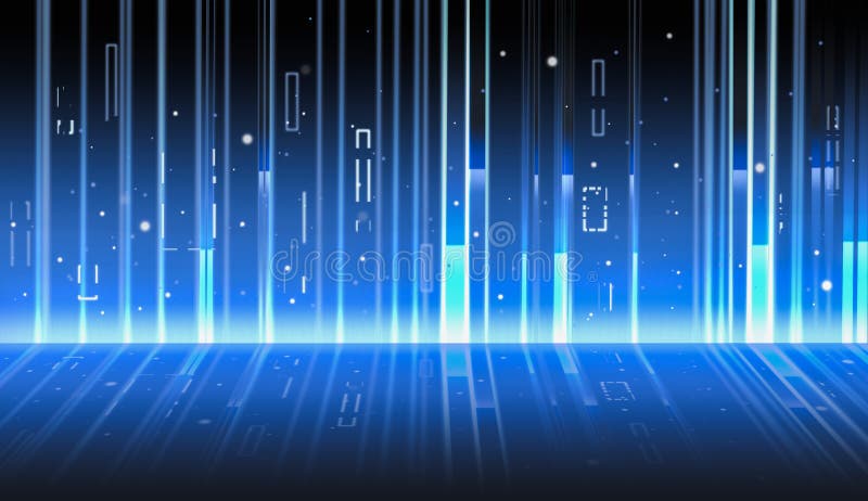 Blue Glowing Rectangle Lines and Light Rays on Dark Background. Big ...