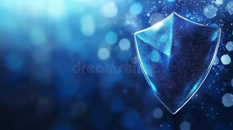 Blue Glowing Shield with Digital Particles on a Dark Futuristic ...