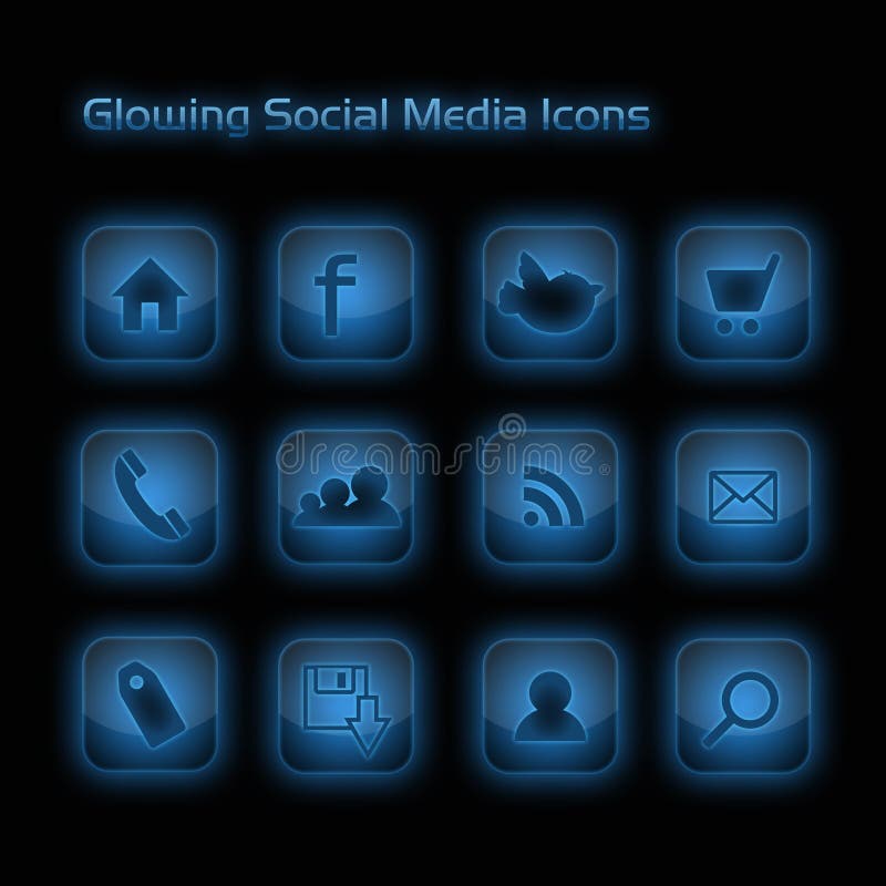 Blue Glowing Social Media Icons Editorial Stock Image - Illustration of ...