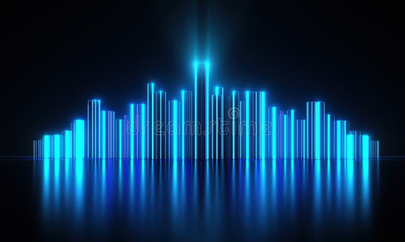 Blue Glowing Sound Wave Visualization with Reflective Surface and ...