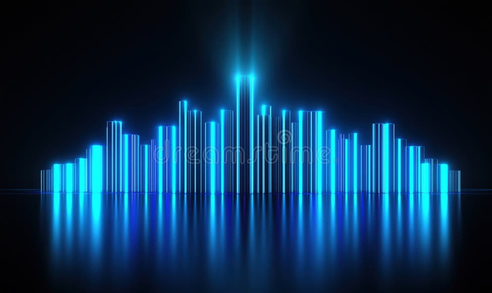 Blue Glowing Sound Wave Visualization with Reflective Surface and ...