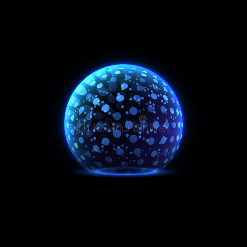 Blue Glowing Sphere Shield with Round Shapes of Different Sizes, Vector ...