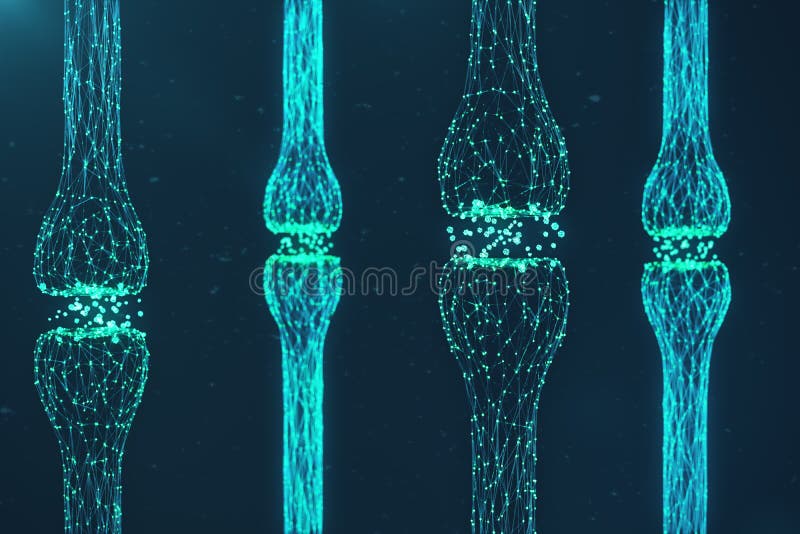 Blue Glowing Synapse. Artificial Neuron in Concept of Artificial ...