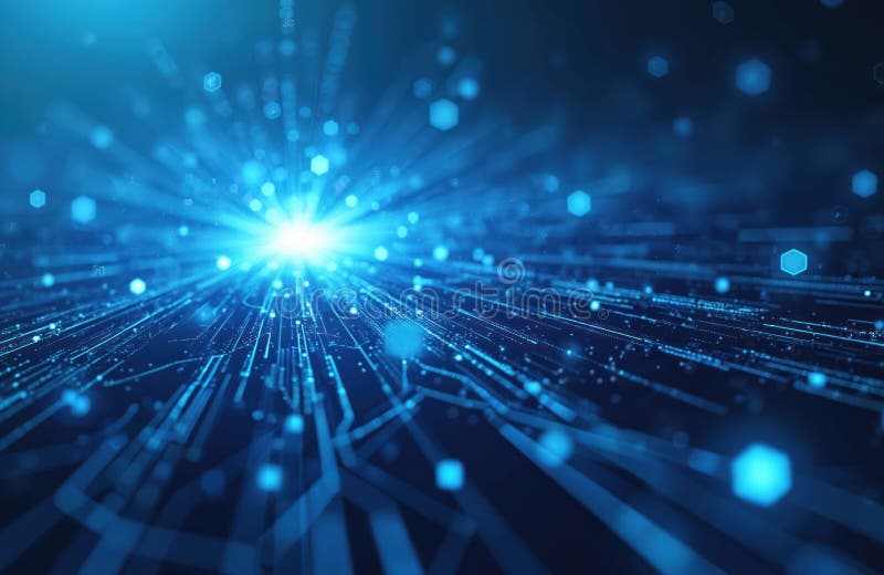 Blue Glowing Tech Illustration Shows Network Data Stream. Digital Cyberspace Backdrop with ...