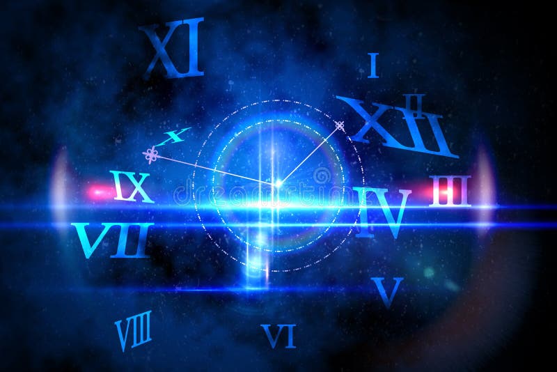 Blue Glowing Technology Design with Clock Stock Illustration ...