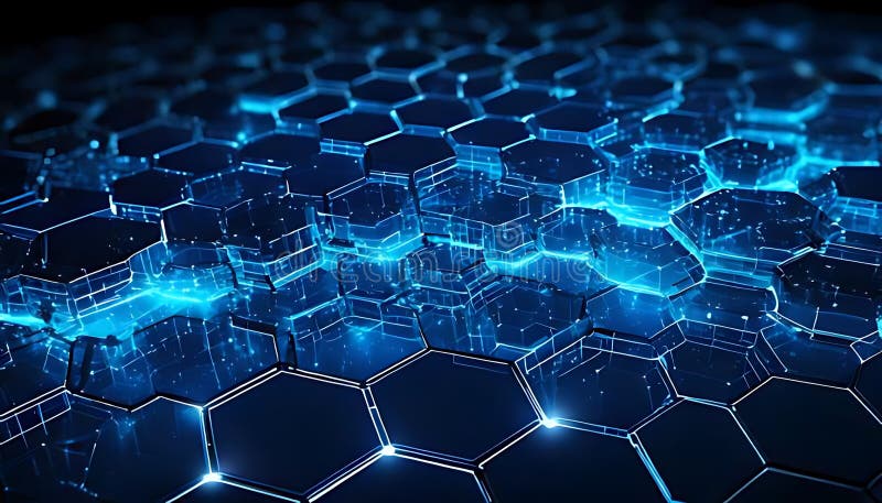Blue Glowing Transparent Hexagonal Grid, a Futuristic and Abstract ...