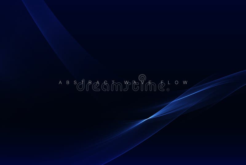 Blue Glowing Transparent Wave Flow on Dark Blue Background.Abstract ...