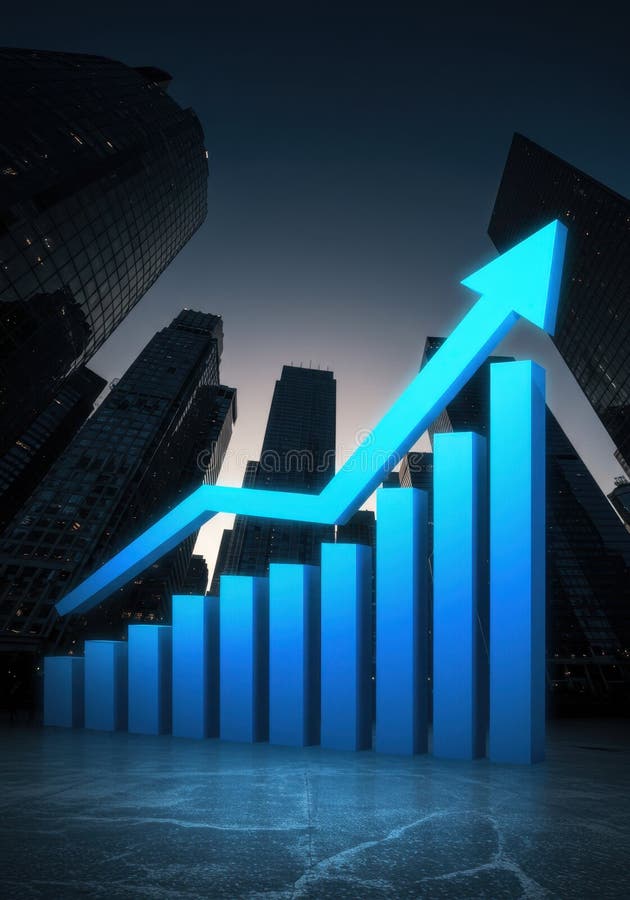 Blue Glowing Upward Trend Graph in City at Night Stock Illustration ...