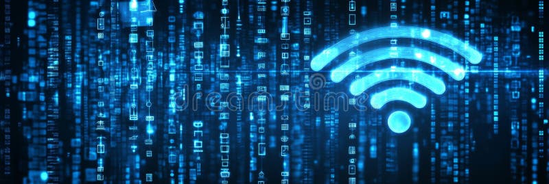 Blue Glowing Wifi Symbol on Digital Background, Wireless Network and ...