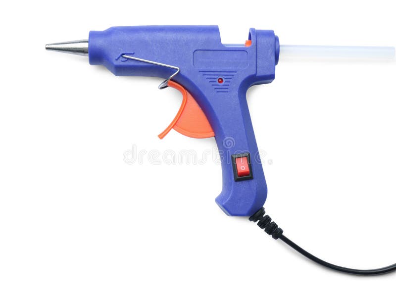 Blue Glue Gun with Stick Isolated on White, Top View Stock Photo ...