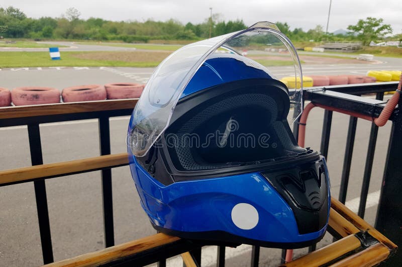 Blue Go Karting Crash Helmets Outdoors Stock Photo - Image of racecar ...