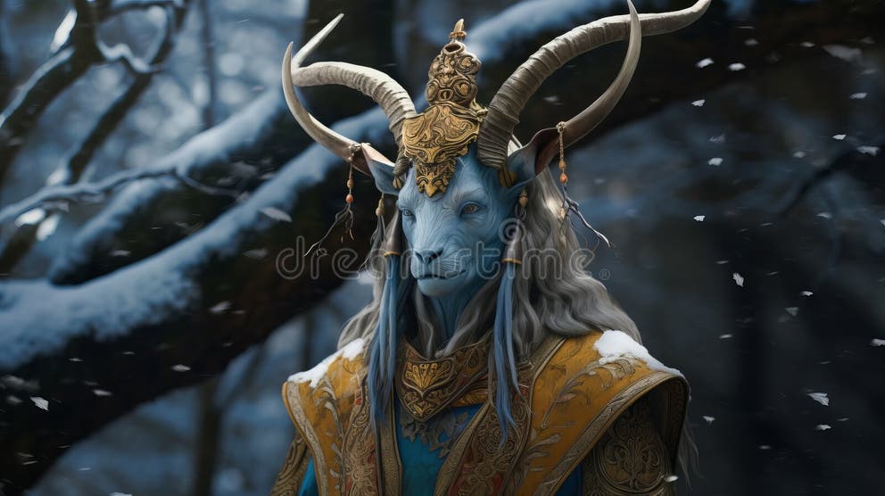 Blue Goat in Baroque Sci-fi Style: a Stunning Visual in Snow Stock ...