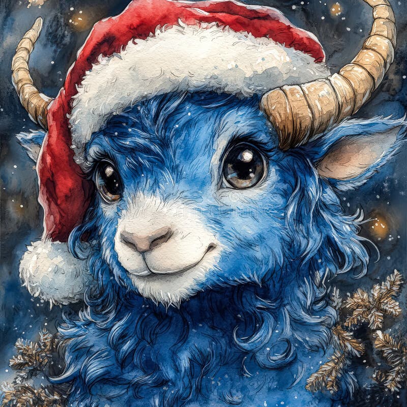 Blue Goat with a Red Hat on Its Head Stock Image - Image of decoration ...