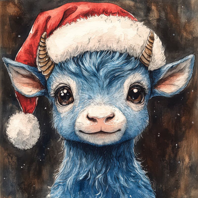 Blue Goat with a Red Hat and a White Face Stock Image - Image of cute ...