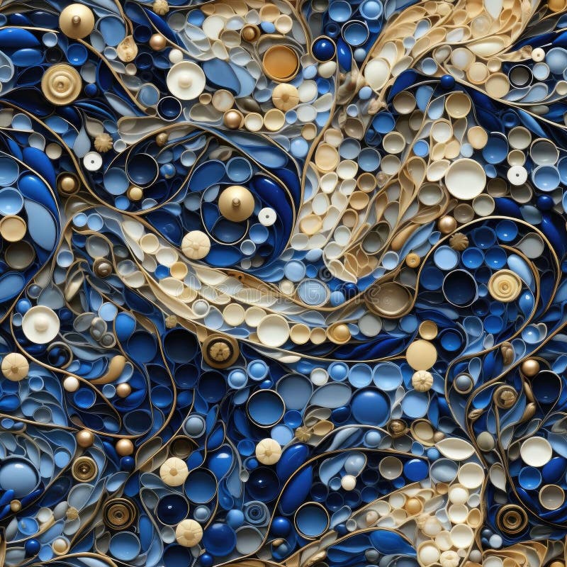 Blue and Gold Abstract Art Collage with Buttons (tiled) Stock ...