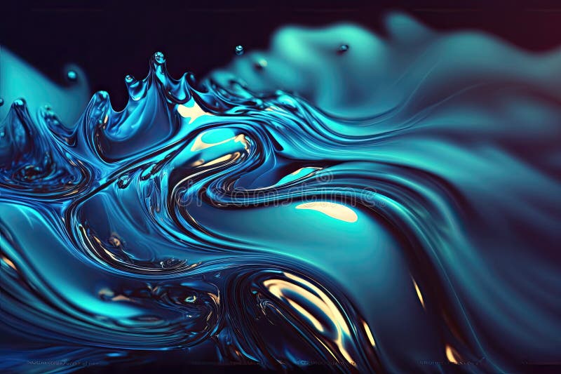 Blue and Gold Abstract Liquid Waves Background, Fluid Flowing Water ...