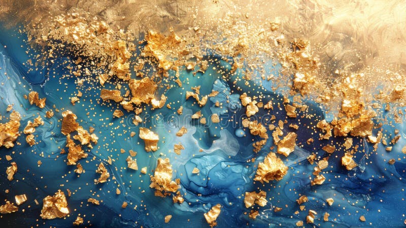 Blue and Gold Abstract Painting Stock Illustration - Illustration of ...