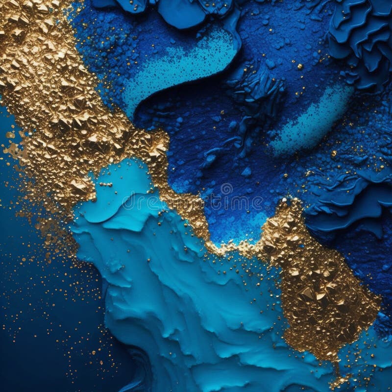 Blue and Gold Abstract Painting Detail, Created with Generative AI ...