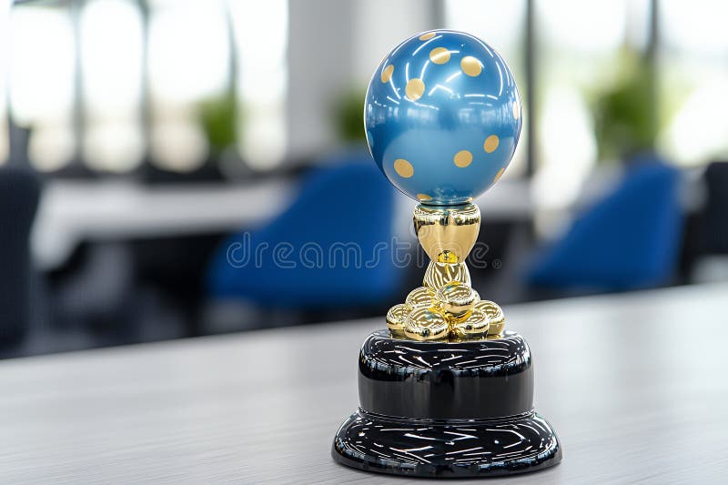 Blue and Gold Award Trophy in Modern Office Setting Stock Illustration ...