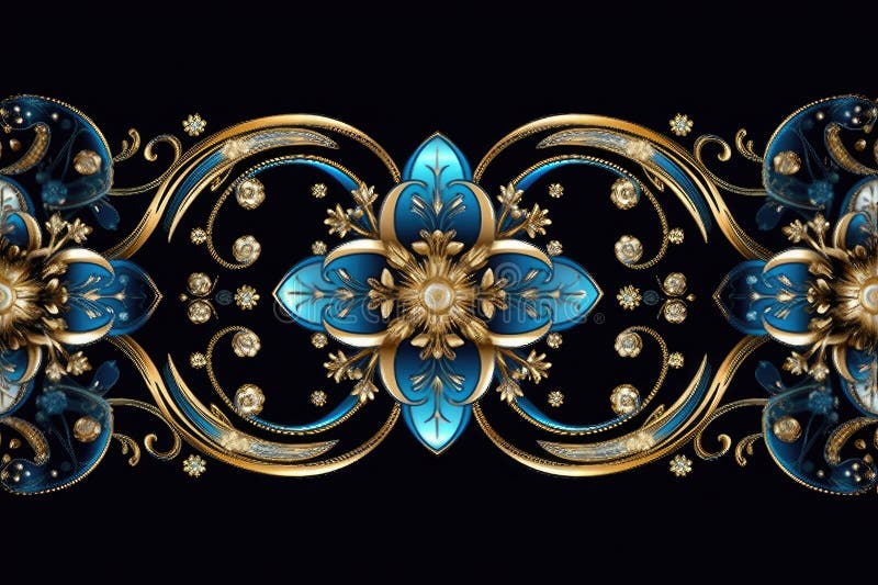 A Blue and Gold Background with a Border with Gold and Turquoise Beads ...