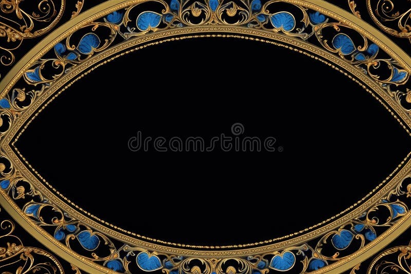 A Blue and Gold Background with a Border with Gold and Turquoise Beads ...