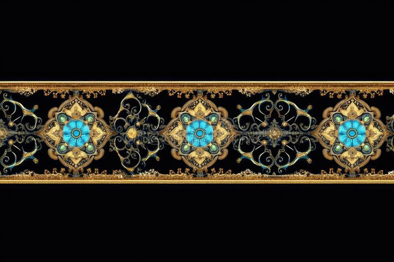 A Blue and Gold Background with a Border with Gold and Turquoise Beads ...