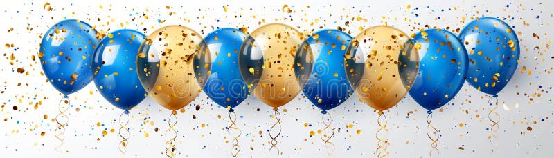 Blue and Gold Balloons with Confetti Stock Illustration - Illustration ...