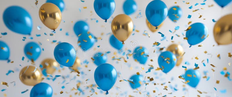 Blue and Gold Balloons with Confetti in Motion Celebration Concept ...