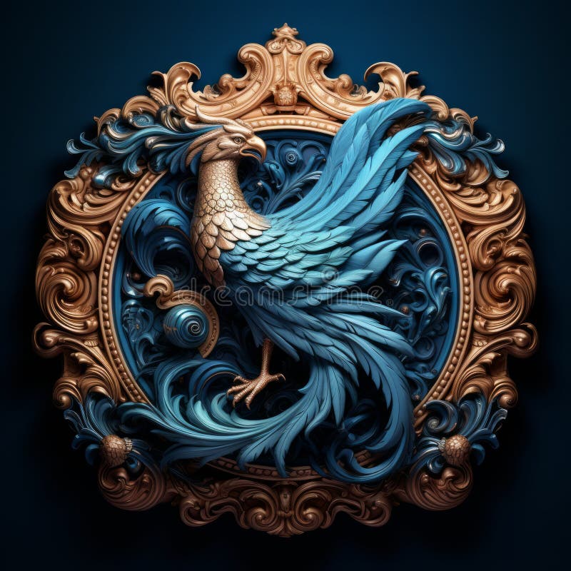 A Blue and Gold Bird in a Frame Stock Illustration - Illustration of ...