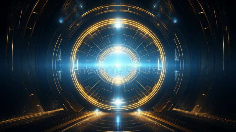 Blue and Gold Black Glowing Multidimensional Portal Illustration ...