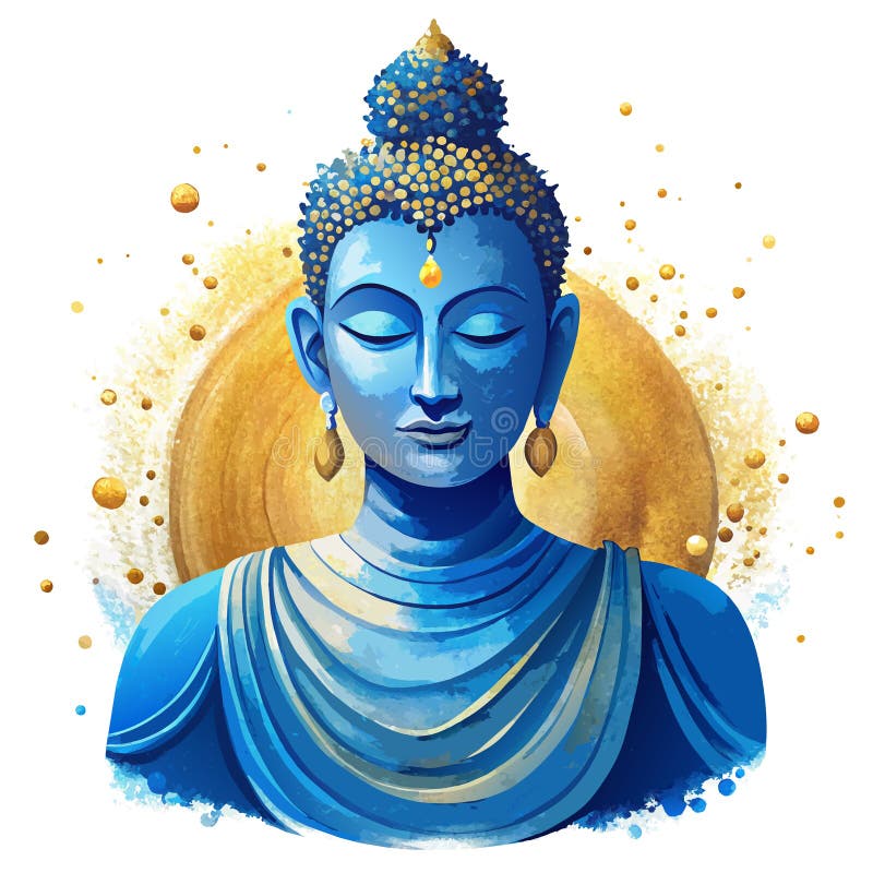 A Blue and Gold Buddha Statue with Gold Beads on Its Head. the Statue ...