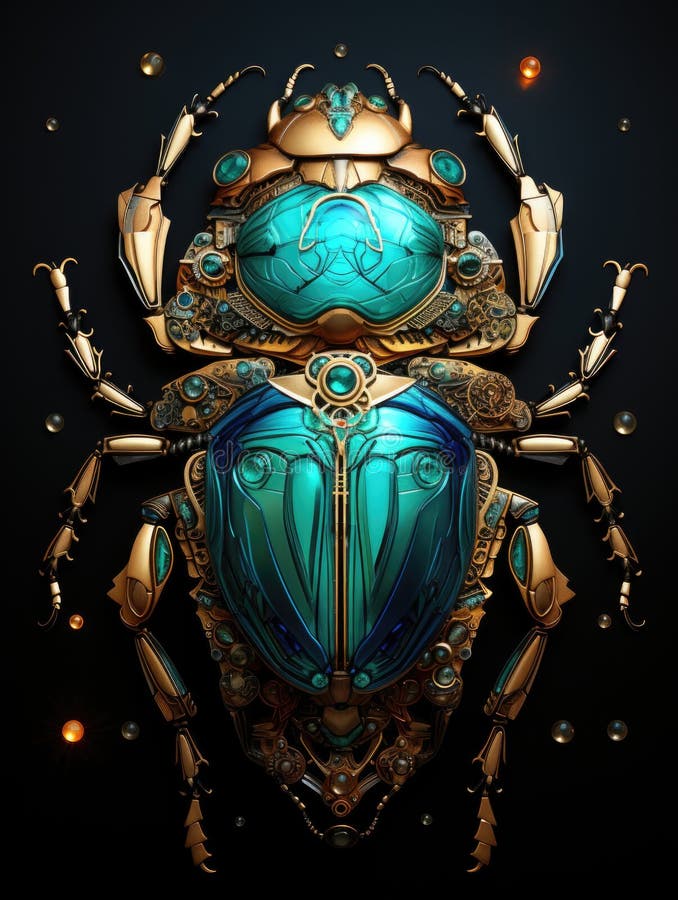 A Blue and Gold Bug on a Black Background Stock Illustration ...