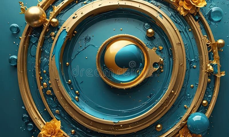 A Blue and Gold Circle is the Main Focus of this Image, Surrounded by ...