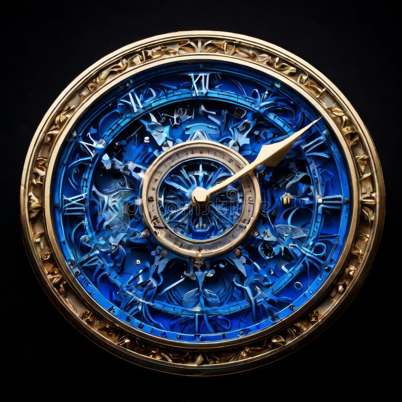 Blue and Gold Clock with Intricate Celestial Design Stock Image - Image ...