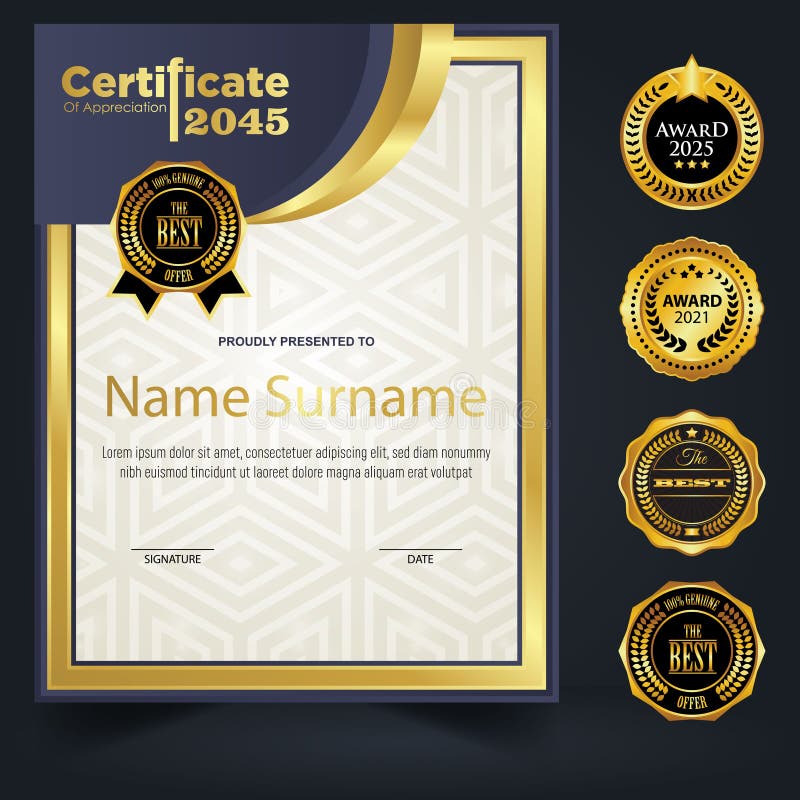 Blue and Gold Color Certificate Template Design. Certificate of ...