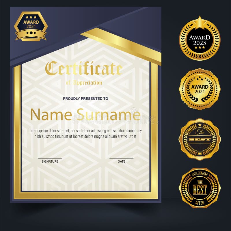 Blue and Gold Color Certificate Template Design. Certificate of ...
