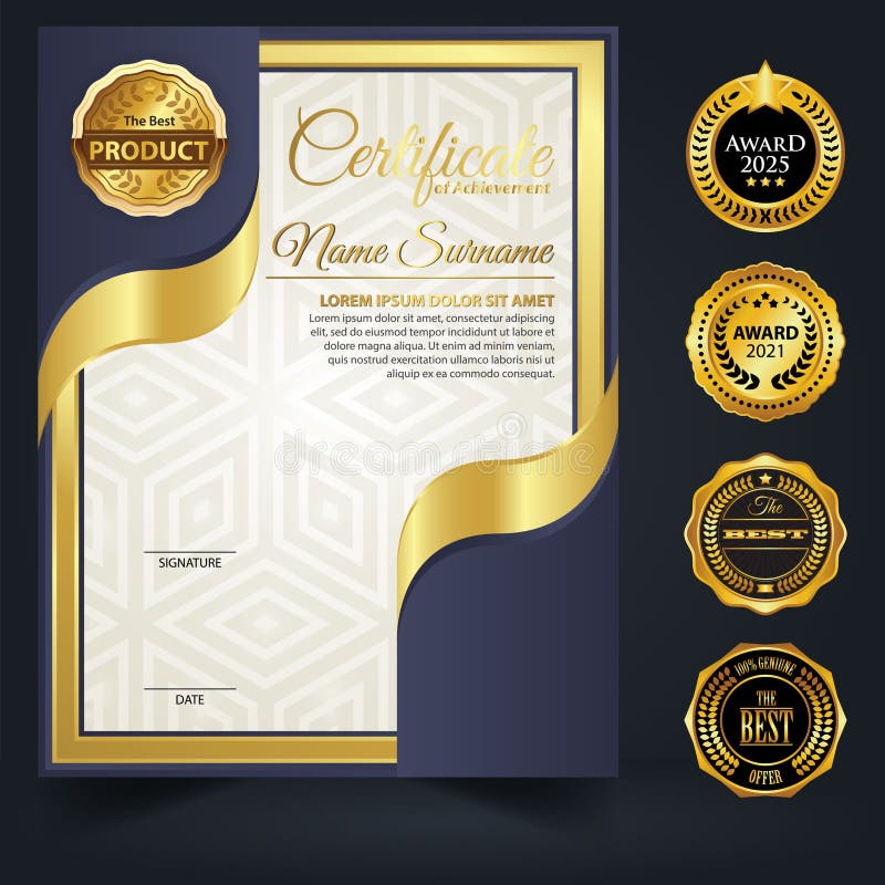 Blue and Gold Color Certificate Template Design. Certificate of ...