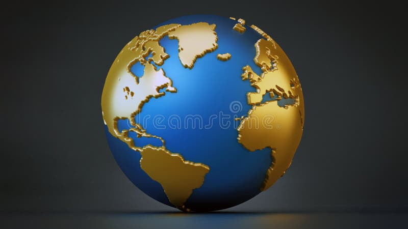 Blue and Gold Colored Globe Isolated on Black. 3D Illustration Stock ...