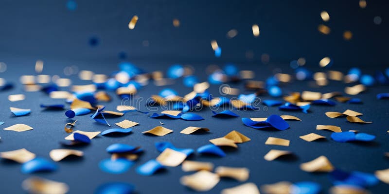 Blue and Gold Confetti on Dark Blue Background Stock Photo - Image of ...