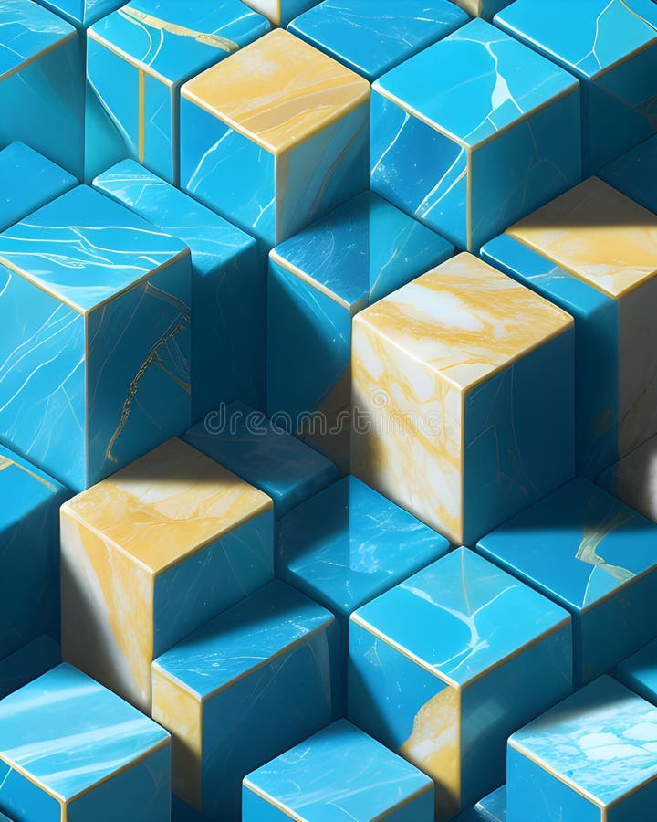 Blue and gold cube pile stock illustration. Illustration of circle ...