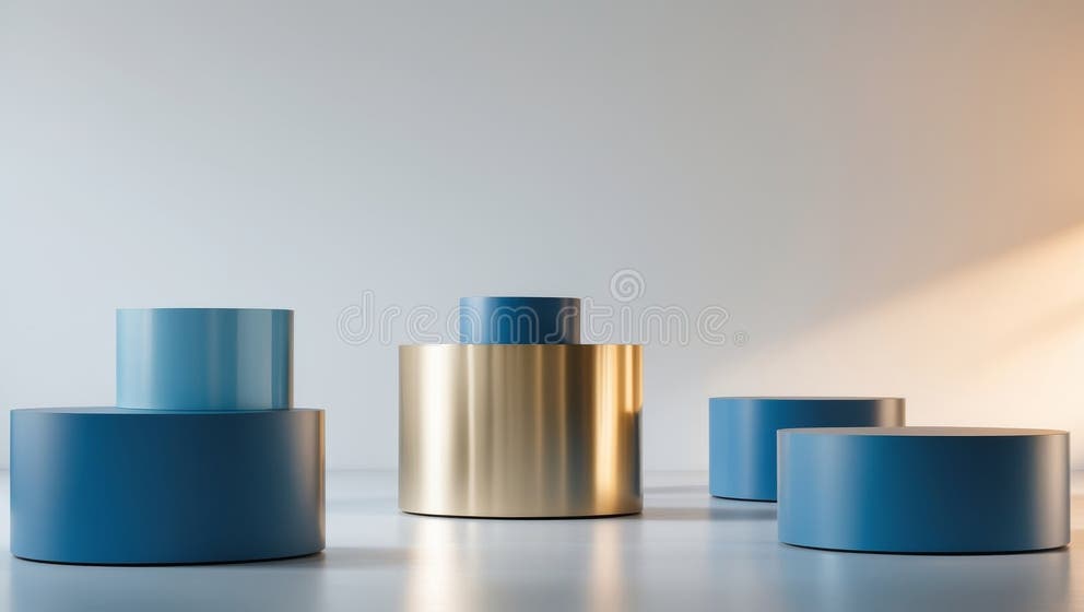 Blue and Gold Cylindrical Display Platforms with Pedestals Stock Image ...