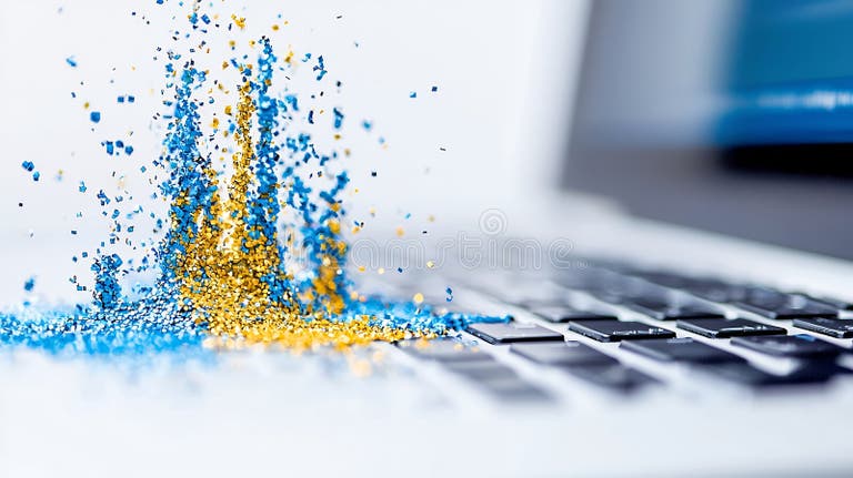 Blue and Gold Data Particles Exploding from Laptop Keyboard Stock Image ...
