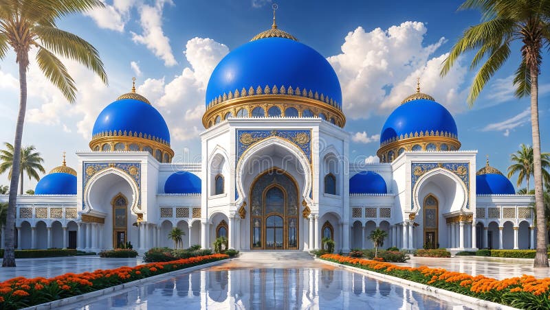 Blue and Gold Domes in Symmetrical Grand Architectural Structure Stock ...