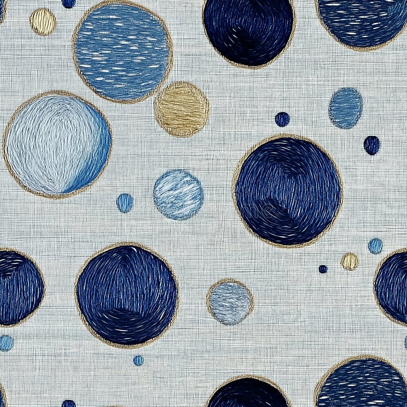 Blue and Gold Embroidered Polka Dot Seamless Pattern. Textured Fabric ...