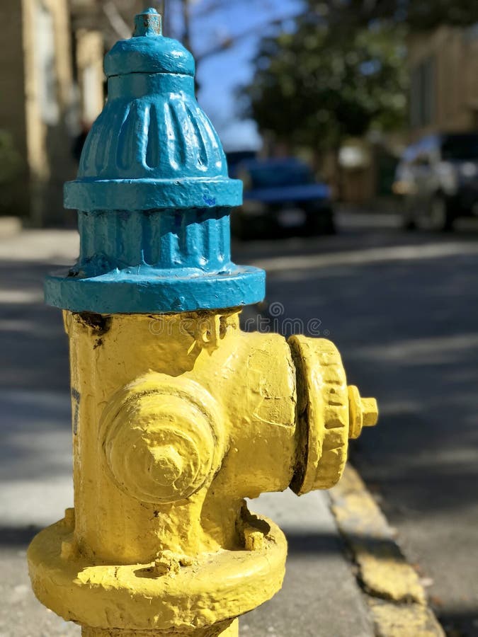 A Blue and Gold Fire Hydrant in the Sun of Georgia Stock Image - Image ...