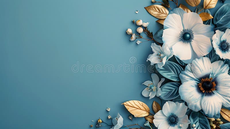 Blue and Gold Floral Arrangement on Teal Background. Template for Cover ...
