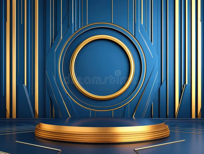Blue and Gold Geometric Background with Podium. Stock Illustration ...